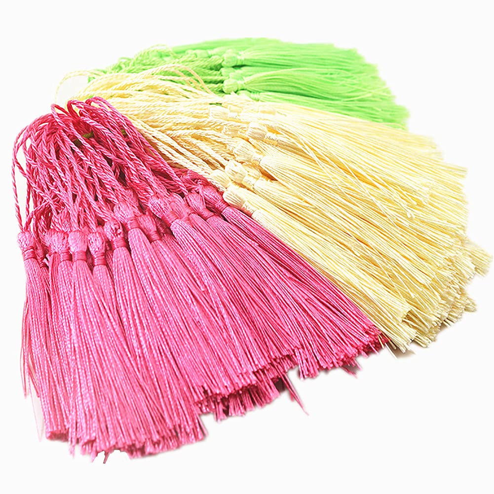 MSCFTFB 120 Pieces 5inch Silk Floss Tassels with Hang Loops Mini Tassels Mala Tassel Kits for Bookmarks Earring Dreamcatcher Jewerly Making Belt Clothing Curtain Decorations (Navy)