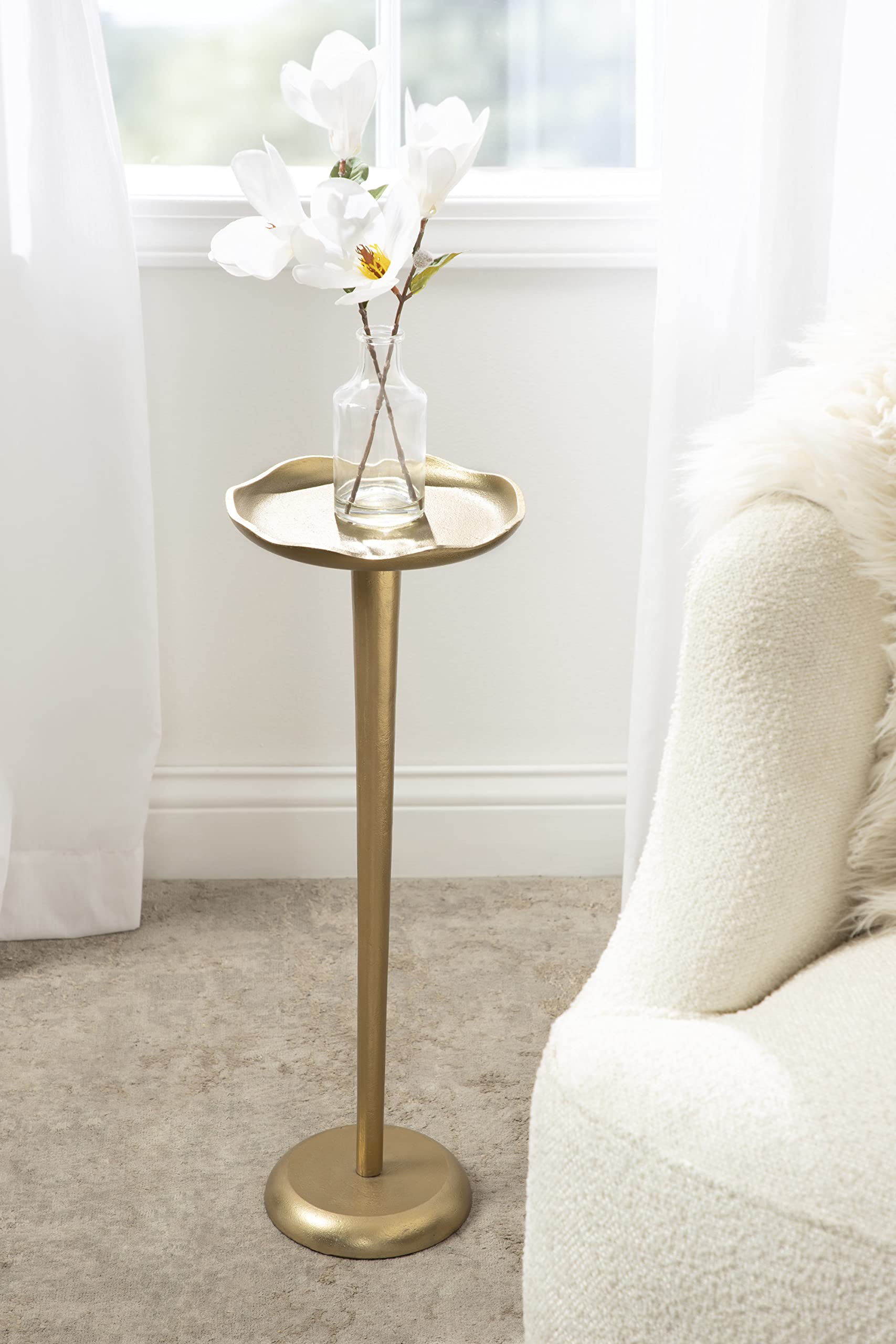 Kate and Laurel Alessia Modern Decorative Metal Drink Table, 8 x 8 x 22, Gold, Stunning Cast Aluminum Pedestal Plant Stand with Rough Texture and Deckled Edge