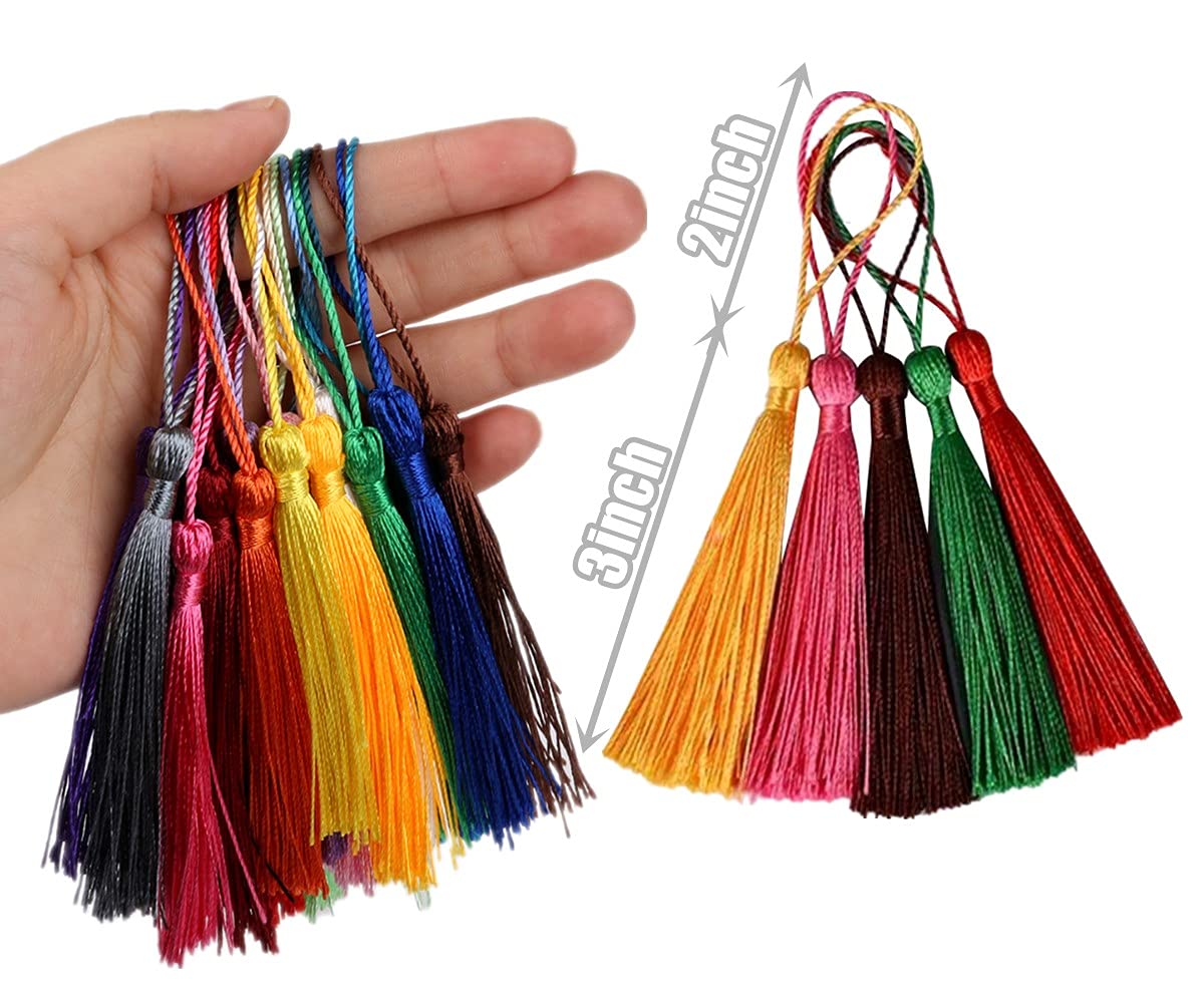MSCFTFB 120 Pieces 5inch Silk Floss Tassels with Hang Loops Mini Tassels Mala Tassel Kits for Bookmarks Earring Dreamcatcher Jewerly Making Belt Clothing Curtain Decorations (Navy)