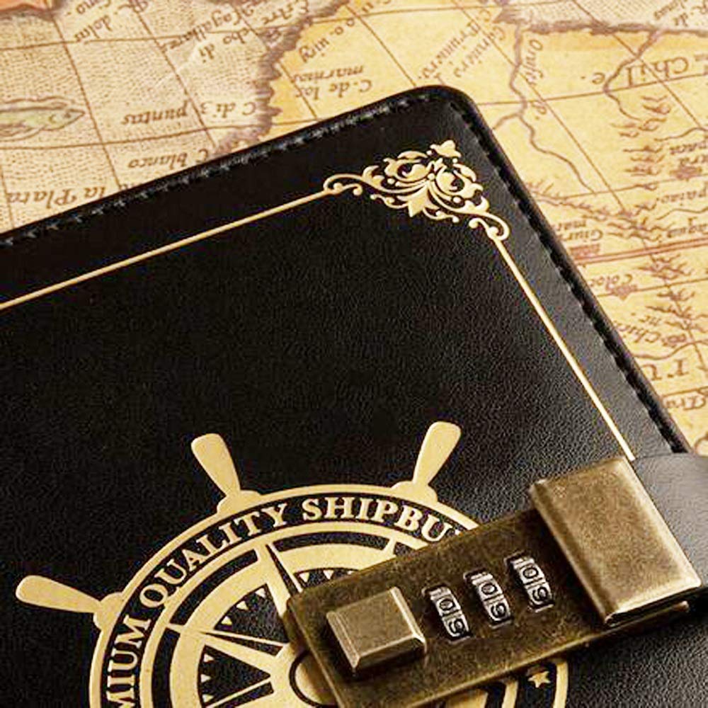 Diary And Notebook Digital Password Notebook Leather Binder Journal Combination Metal Code Lock Diary Print Bronzing Locking Journal Diary (Color : White)