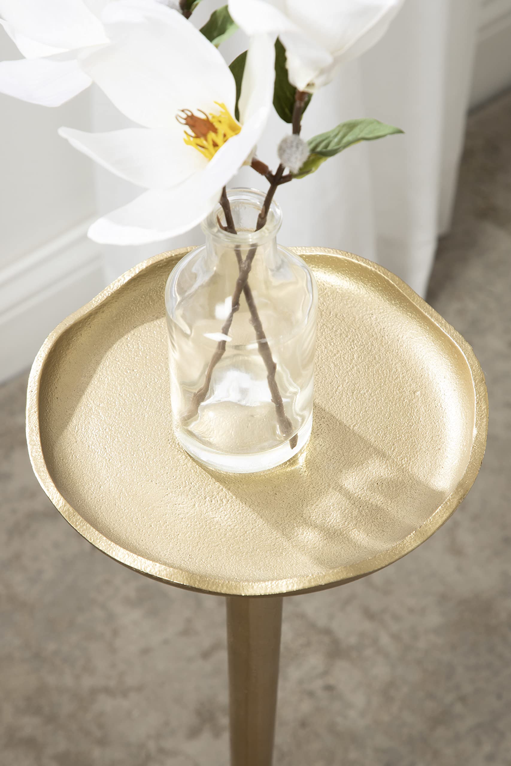 Kate and Laurel Alessia Modern Decorative Metal Drink Table, 8 x 8 x 22, Gold, Stunning Cast Aluminum Pedestal Plant Stand with Rough Texture and Deckled Edge