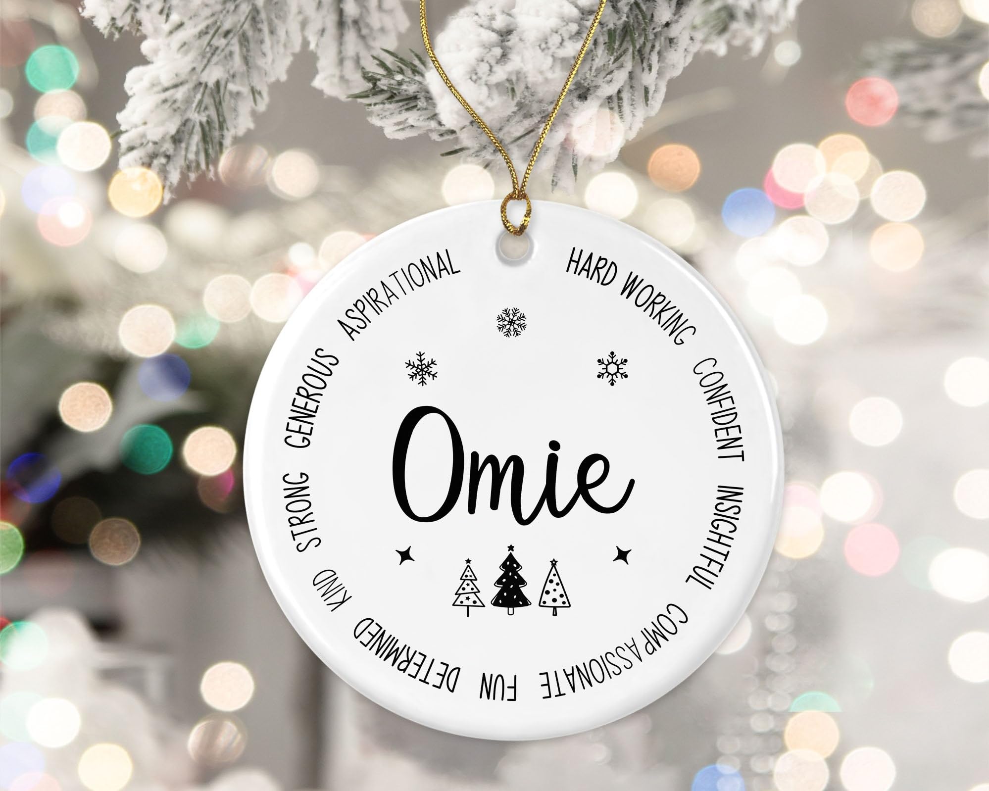 GreenStar Gifts Descriptive Omie Ornament, Best Omie Ever Ornament, Omie Xmas Keepsake Gift from Daughter Or Son, New Omie Ornament, First for Omie Printed on Both Sides