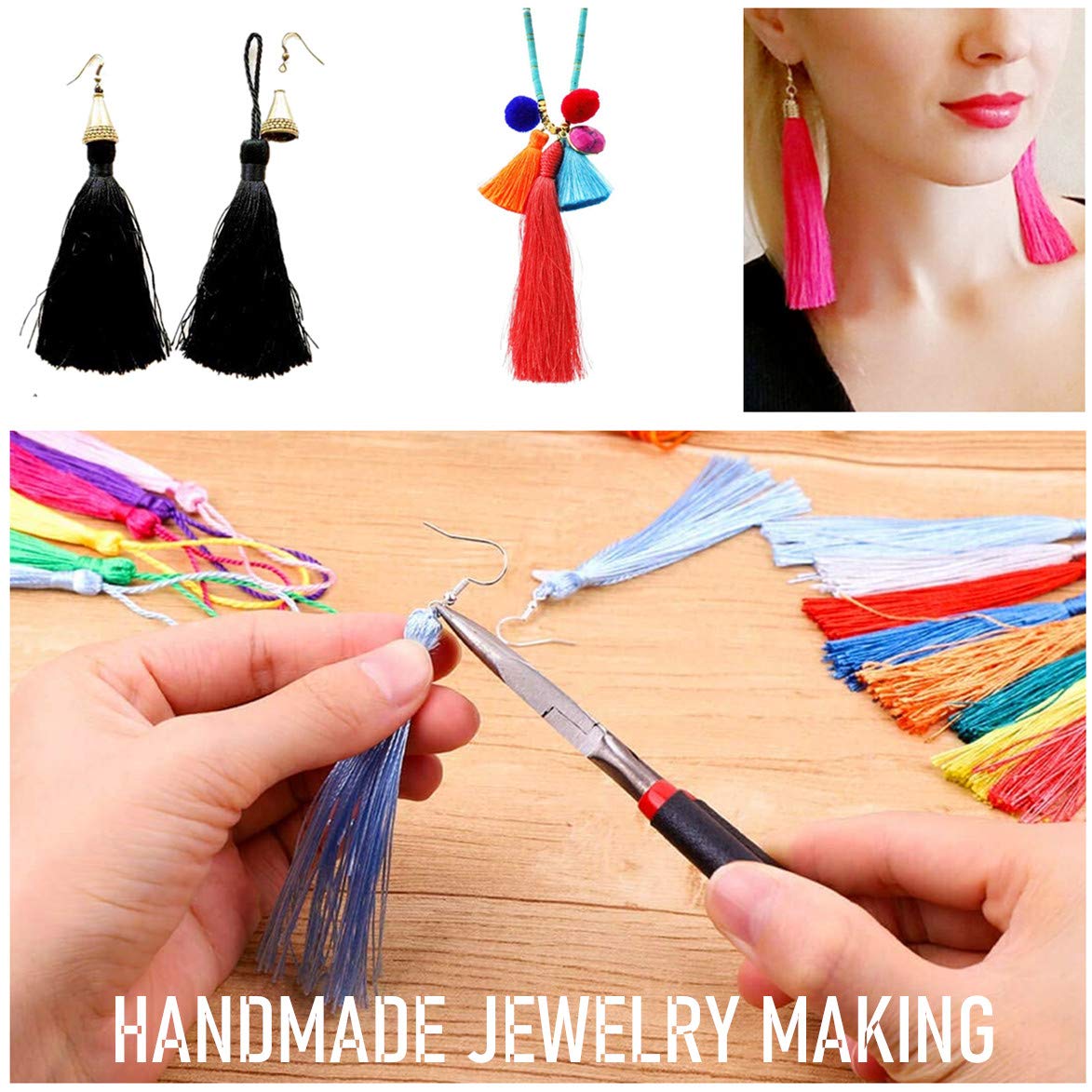 MSCFTFB 120 Pieces 5inch Silk Floss Tassels with Hang Loops Mini Tassels Mala Tassel Kits for Bookmarks Earring Dreamcatcher Jewerly Making Belt Clothing Curtain Decorations (Navy)