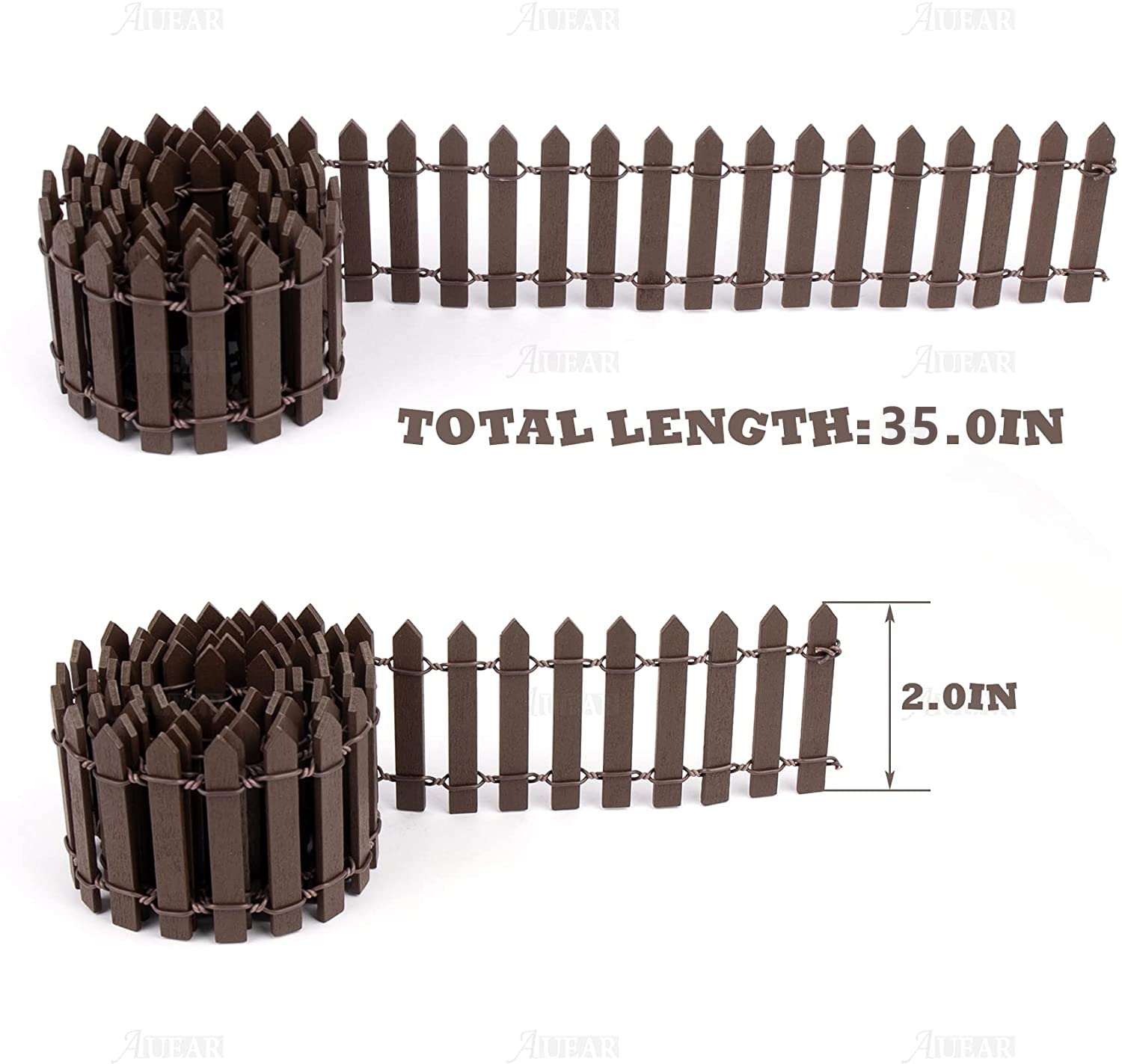 AUEAR, 35 Inch Mini Fairy Garden Fence Wood Ornament Wooden Decorative Picket for DIY Crafts Project (Brown, 4-Pack)