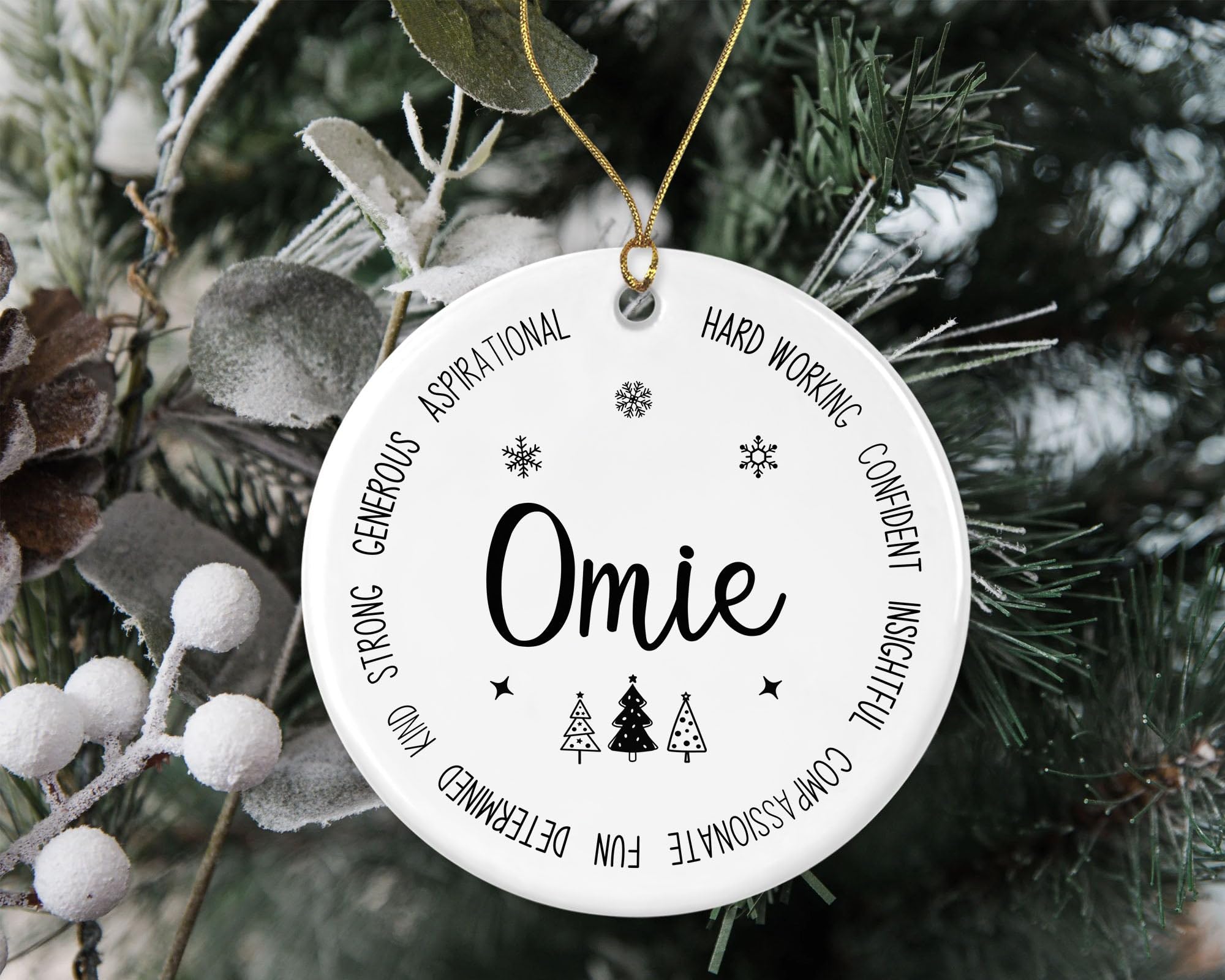 GreenStar Gifts Descriptive Omie Ornament, Best Omie Ever Ornament, Omie Xmas Keepsake Gift from Daughter Or Son, New Omie Ornament, First for Omie Printed on Both Sides