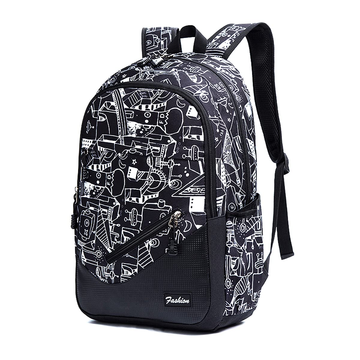Ozmego Boys School Backpacks Midlle School College Bookbag for Teens Boys Girls (Black Print)