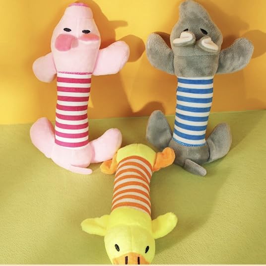 DURAGS Interactive Dog Toys with Reinforced Fabric - Set of 3 Unique Styles for Chewing and Play (Yellow Duck)