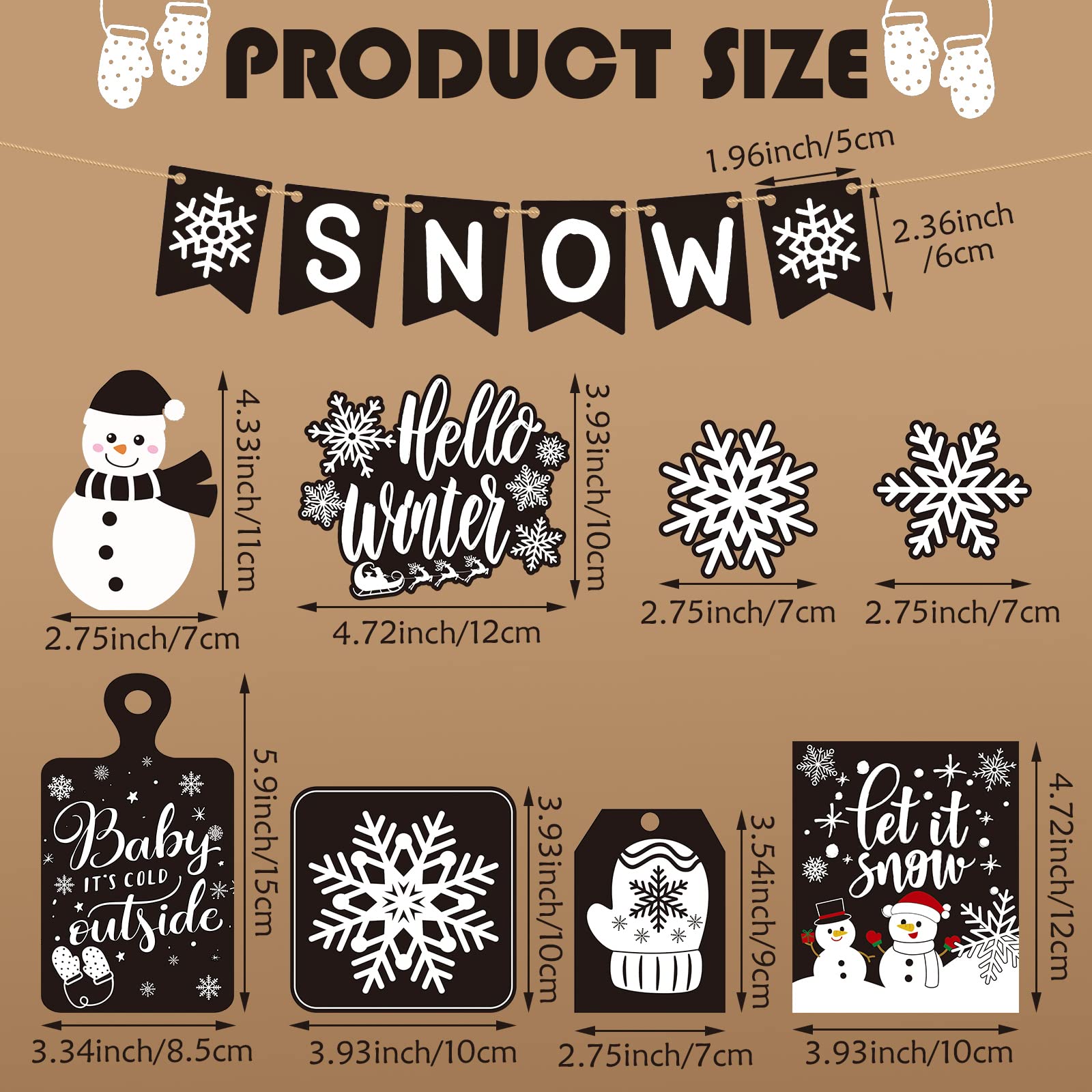 BBTO 14 Pcs Winter Tiered Tray Decor Black and White Snowflake Table Wood Decor Hello Winter Wood Blocks Signs for Home Decor(Classic Style)