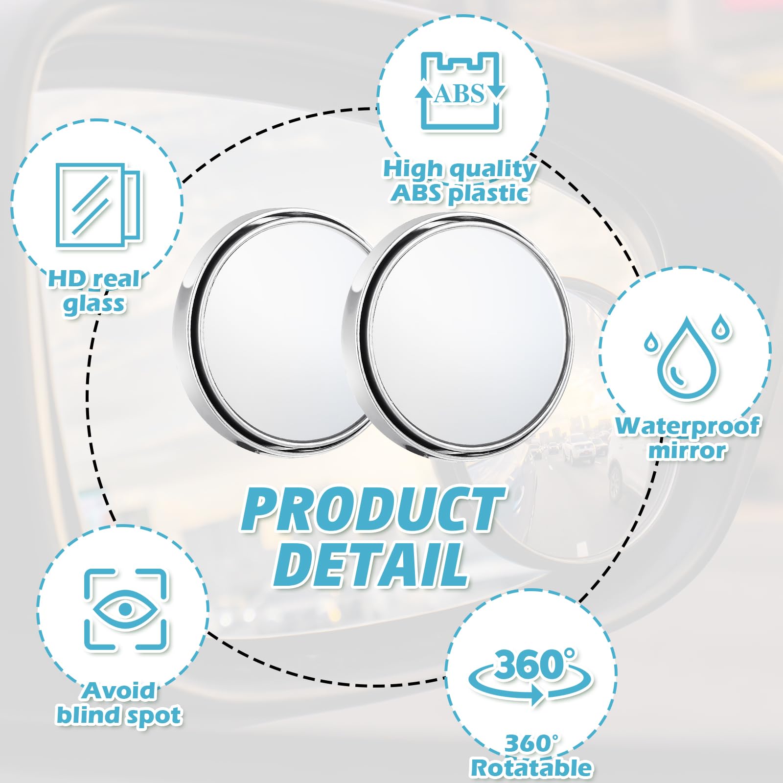 Frienda 6 Pcs 2" Blind Spot Blind Side Mirrors, Convex 360° Wide Rear View Mirrors for Car SUV and Truck(Cute Style)