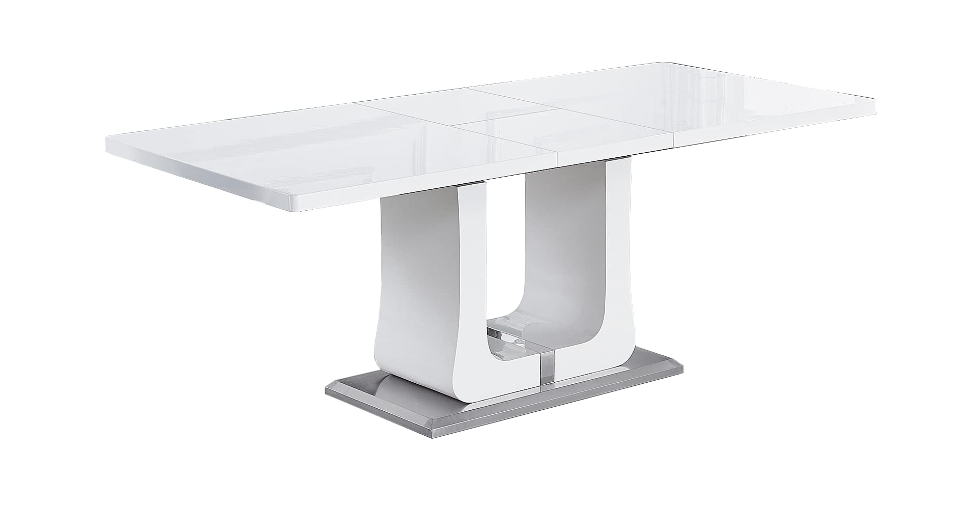 63"/78.7" Extendable Dining Table with Butterfly Leaf, High Gloss Lacquer Coating and Pedestal Base in White/Chrome