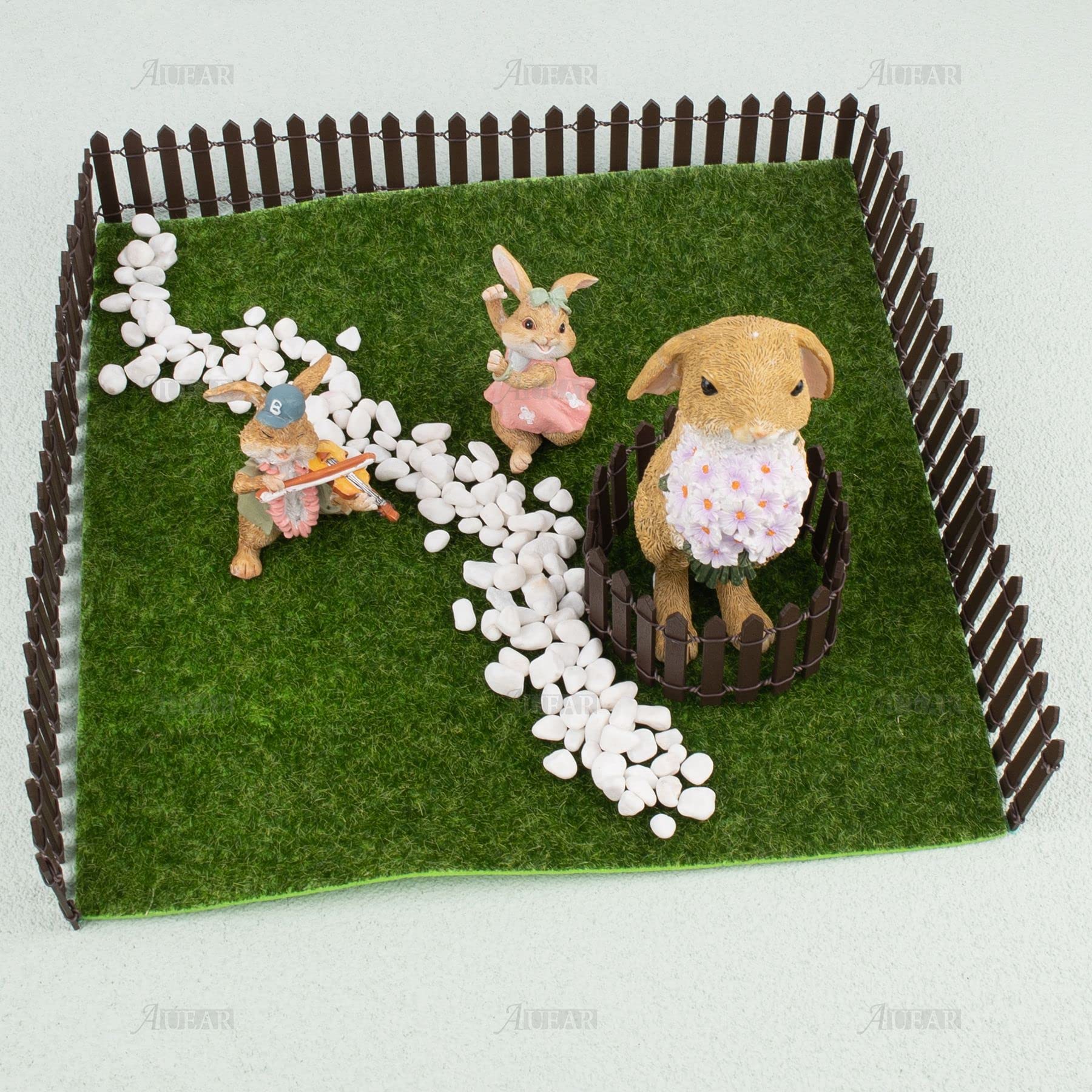 AUEAR, 35 Inch Mini Fairy Garden Fence Wood Ornament Wooden Decorative Picket for DIY Crafts Project (Brown, 4-Pack)