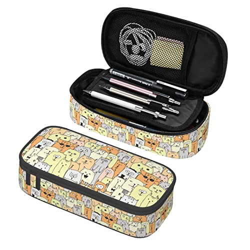 Igneinf Funny Animal Compartment Pencil Case Durable With Zipper Pencil Pouch For Office Boys Girls Teenagers