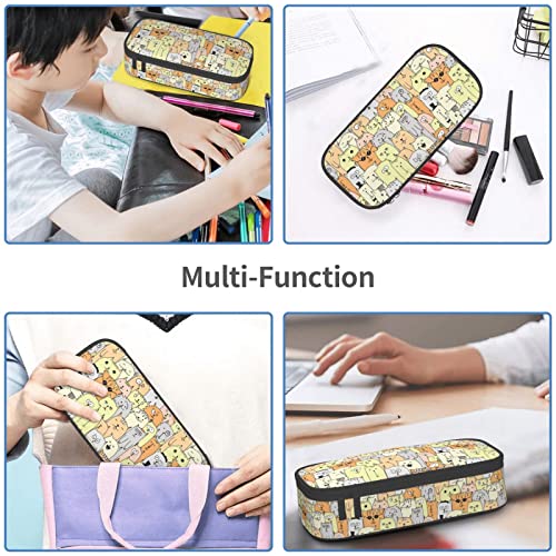 Igneinf Funny Animal Compartment Pencil Case Durable With Zipper Pencil Pouch For Office Boys Girls Teenagers