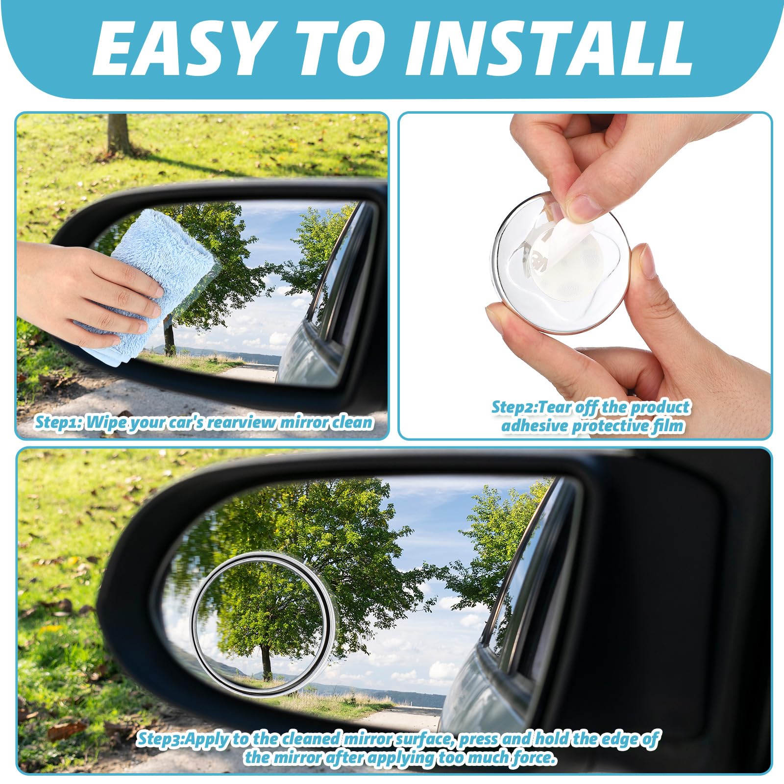 Frienda 6 Pcs 2" Blind Spot Blind Side Mirrors, Convex 360° Wide Rear View Mirrors for Car SUV and Truck(Cute Style)