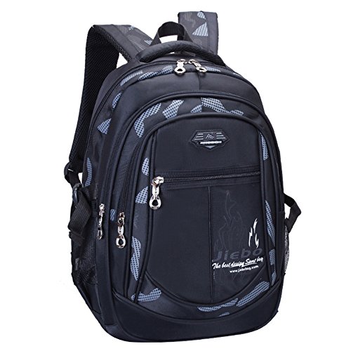 AM SeaBlue Backpack Boys Elementary School Bookbag Durable Heavy Duty Student Teenage Sturdy Kids Travel Waterproof Big (Black) Large