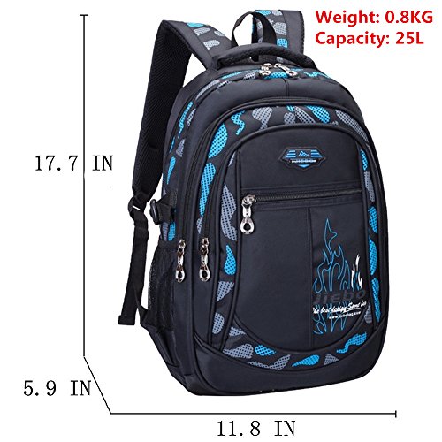 AM SeaBlue Backpack Boys Elementary School Bookbag Durable Heavy Duty Student Teenage Sturdy Kids Travel Waterproof Big (Black) Large