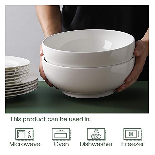 DOWAN Serving Bowls, Large Salad Bowls, 9.5" White Ceramic Pho Bowls for Kitchen, Entertaining, Side Dishes, Pasta, Dinner Parties, Kitchen Decor, Microwave & Dishwasher Safe, Easy Clean