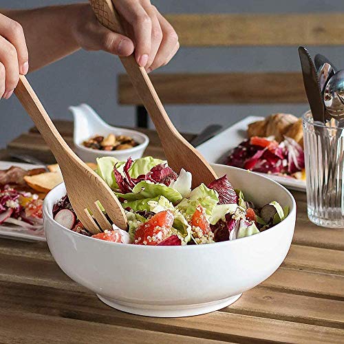 DOWAN Serving Bowls, Large Salad Bowls, 9.5" White Ceramic Pho Bowls for Kitchen, Entertaining, Side Dishes, Pasta, Dinner Parties, Kitchen Decor, Microwave & Dishwasher Safe, Easy Clean