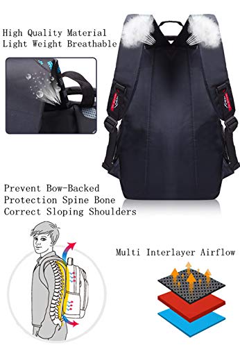 AM SeaBlue Backpack Boys Elementary School Bookbag Durable Heavy Duty Student Teenage Sturdy Kids Travel Waterproof Big (Black) Large