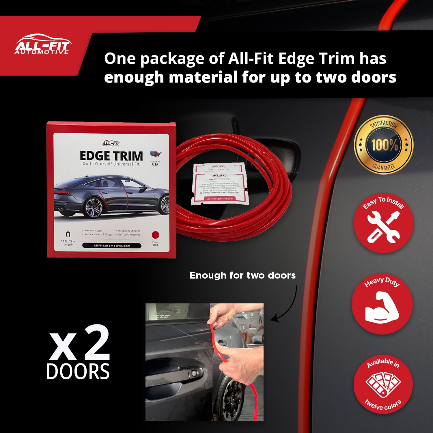 All-Fit Automotive Car Door Edge Protector – Universal DIY Edge Trim to Prevent Scratches & Dings – Flexible Adhesive Molding Trim for Cars, Trucks & SUVs (10 Ft)