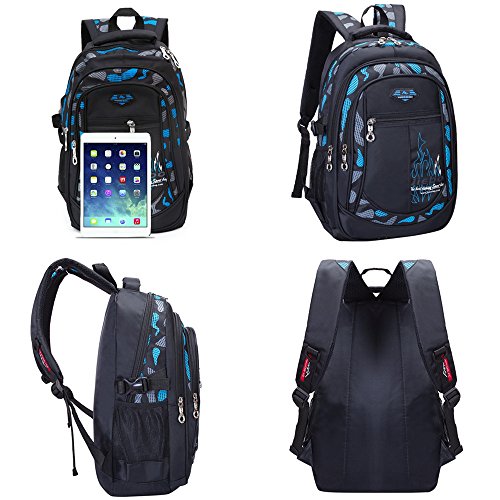 AM SeaBlue Backpack Boys Elementary School Bookbag Durable Heavy Duty Student Teenage Sturdy Kids Travel Waterproof Big (Black) Large