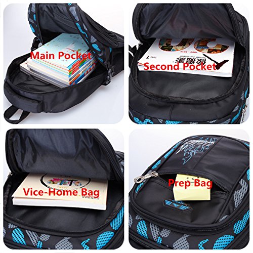 AM SeaBlue Backpack Boys Elementary School Bookbag Durable Heavy Duty Student Teenage Sturdy Kids Travel Waterproof Big (Black) Large