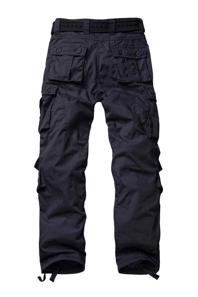 TRGPSG Men's Ripstop Wild Cargo Pants Multi-Pocket Military Army Camo Casual Work Combat Trousers 5335 Black 32