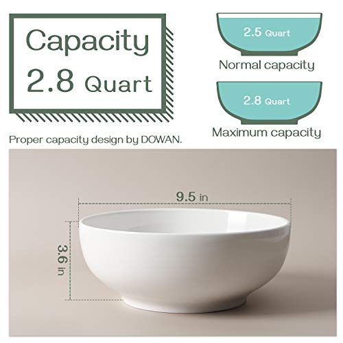 DOWAN Serving Bowls, Large Salad Bowls, 9.5" White Ceramic Pho Bowls for Kitchen, Entertaining, Side Dishes, Pasta, Dinner Parties, Kitchen Decor, Microwave & Dishwasher Safe, Easy Clean