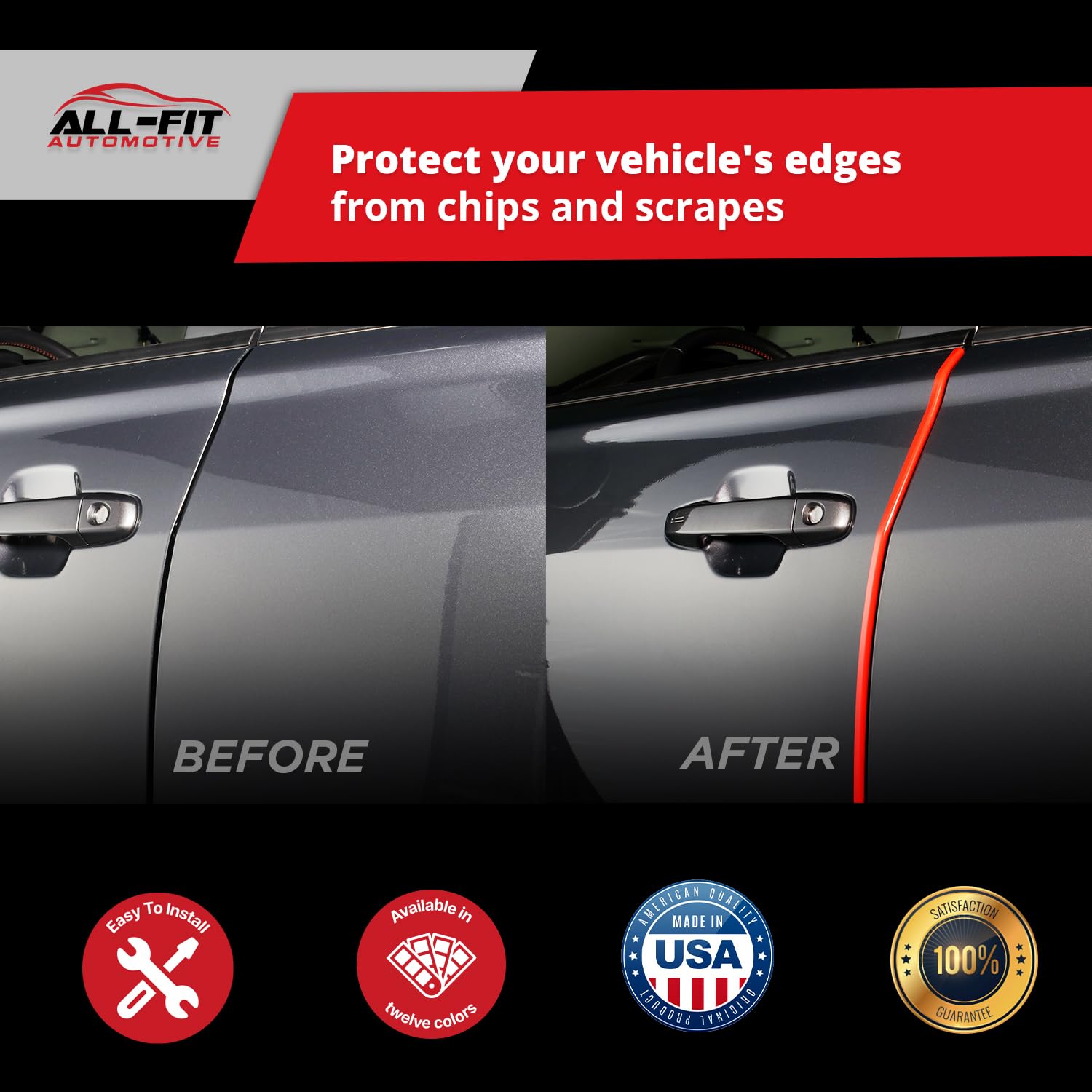 All-Fit Automotive Car Door Edge Protector – Universal DIY Edge Trim to Prevent Scratches & Dings – Flexible Adhesive Molding Trim for Cars, Trucks & SUVs (10 Ft)