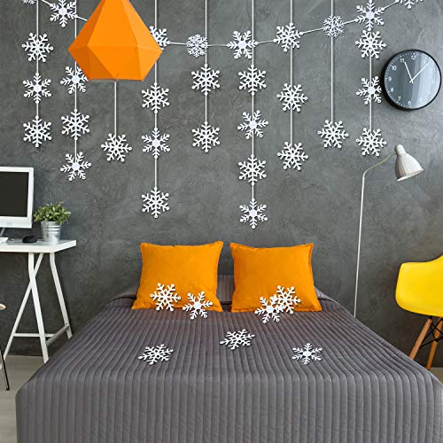 120 Pieces 10 Sets Snowflake Hanging Garland White Snowflakes Decorations Winter Frozen Birthday Party Supplies Decorations