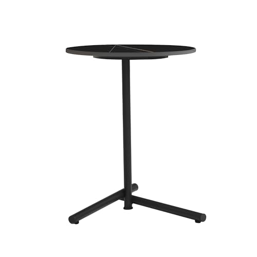 JACH Simplify Round Pedestal Accent Side Table, Minimalist Rock Board Side Table for Living Room, Bedroom, Suitable for Pairing with Sofas, 21" x 17" x 16", (Black)