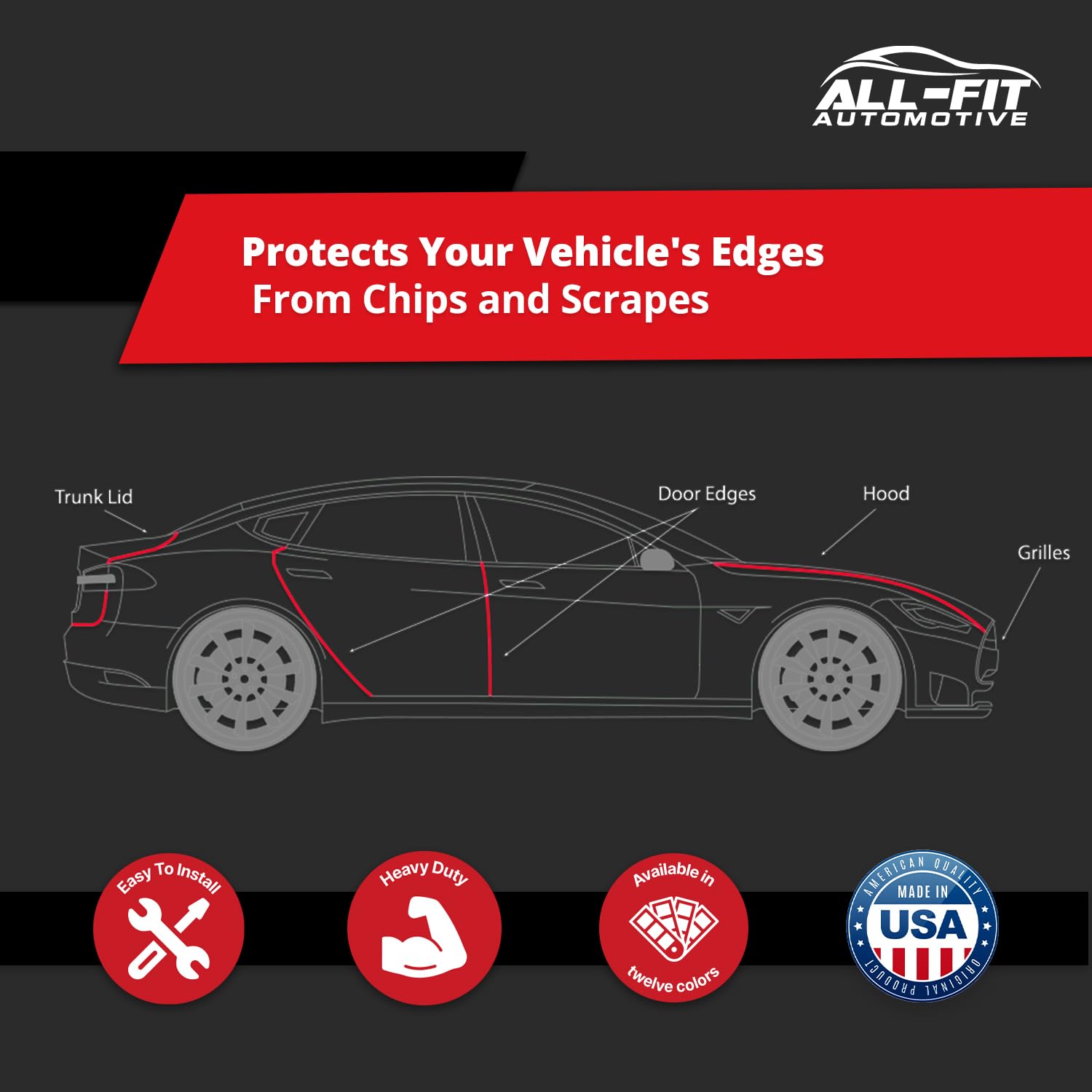 All-Fit Automotive Car Door Edge Protector – Universal DIY Edge Trim to Prevent Scratches & Dings – Flexible Adhesive Molding Trim for Cars, Trucks & SUVs (10 Ft)