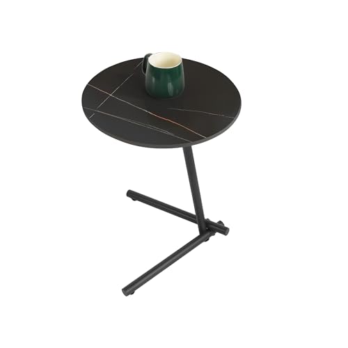 JACH Simplify Round Pedestal Accent Side Table, Minimalist Rock Board Side Table for Living Room, Bedroom, Suitable for Pairing with Sofas, 21" x 17" x 16", (Black)