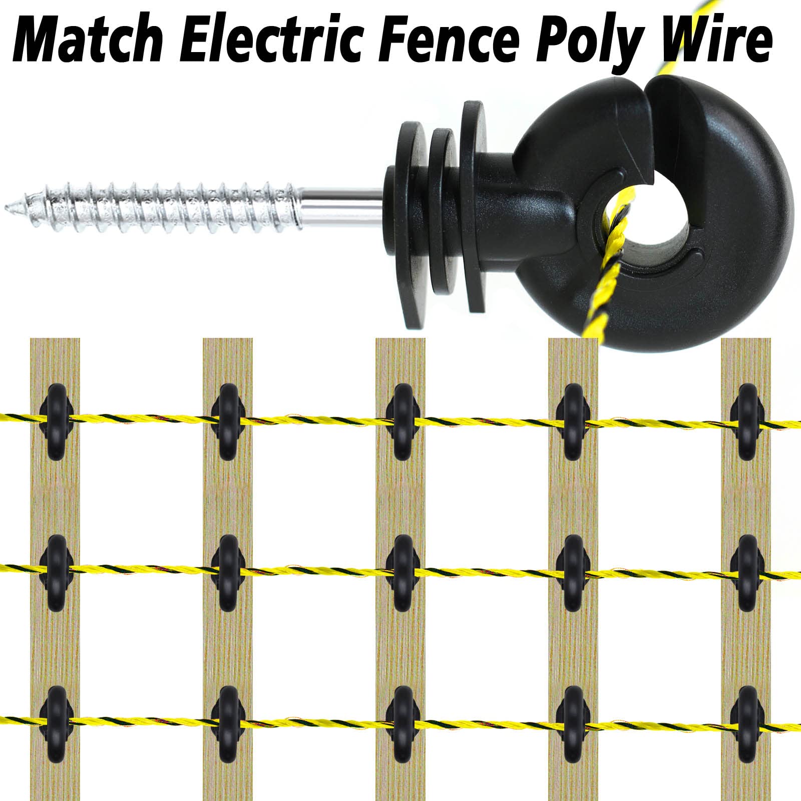 60 Pcs Black Electric Fence Insulator Screw-in Insulator Fence Ring Post Wood Post Insulator and 1 Pc Free Insulator Socket Tool