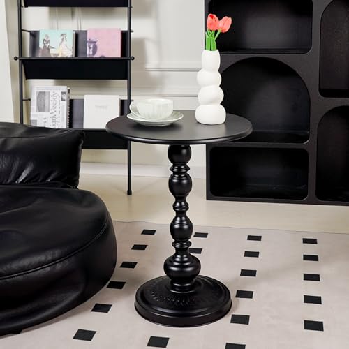 XIV Metal Small End Table, Black Round Side Table, Matte Accent Coffee Drink Table for Small Spaces, Pedestal Table for Sofa, Bedroom, and Living Room Corners - 15.7'' x 21'' (Black)