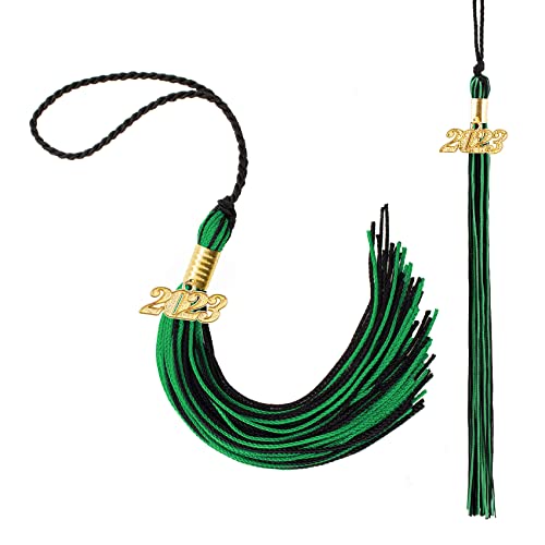 2PCS 2023 Graduation Tassels, 2023 Graduation Tassel with Gold 2023 Year Charm, Graduation Hat Decoration Tassel for Graduates, 2023 Tassel for Graduation Party Ceremonies Gift(Green and Black)