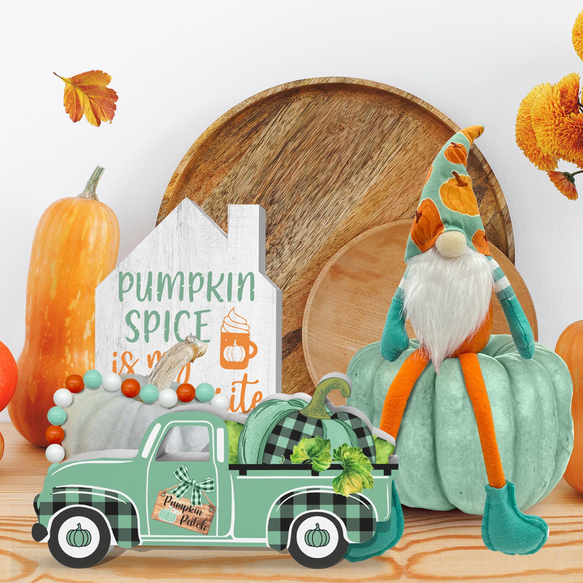 cocomong Fall Tiered Tray Decor, Fall Decor - Farmhouse Decorations for Home, Hello Fall Pumpkin Wood Sign Set of 3 Kitchen Table Decor, Maple Leaf Wooden Block Autumn Fall Decorative Supplies