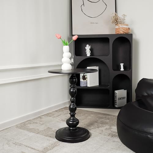 XIV Metal Small End Table, Black Round Side Table, Matte Accent Coffee Drink Table for Small Spaces, Pedestal Table for Sofa, Bedroom, and Living Room Corners - 15.7'' x 21'' (Black)