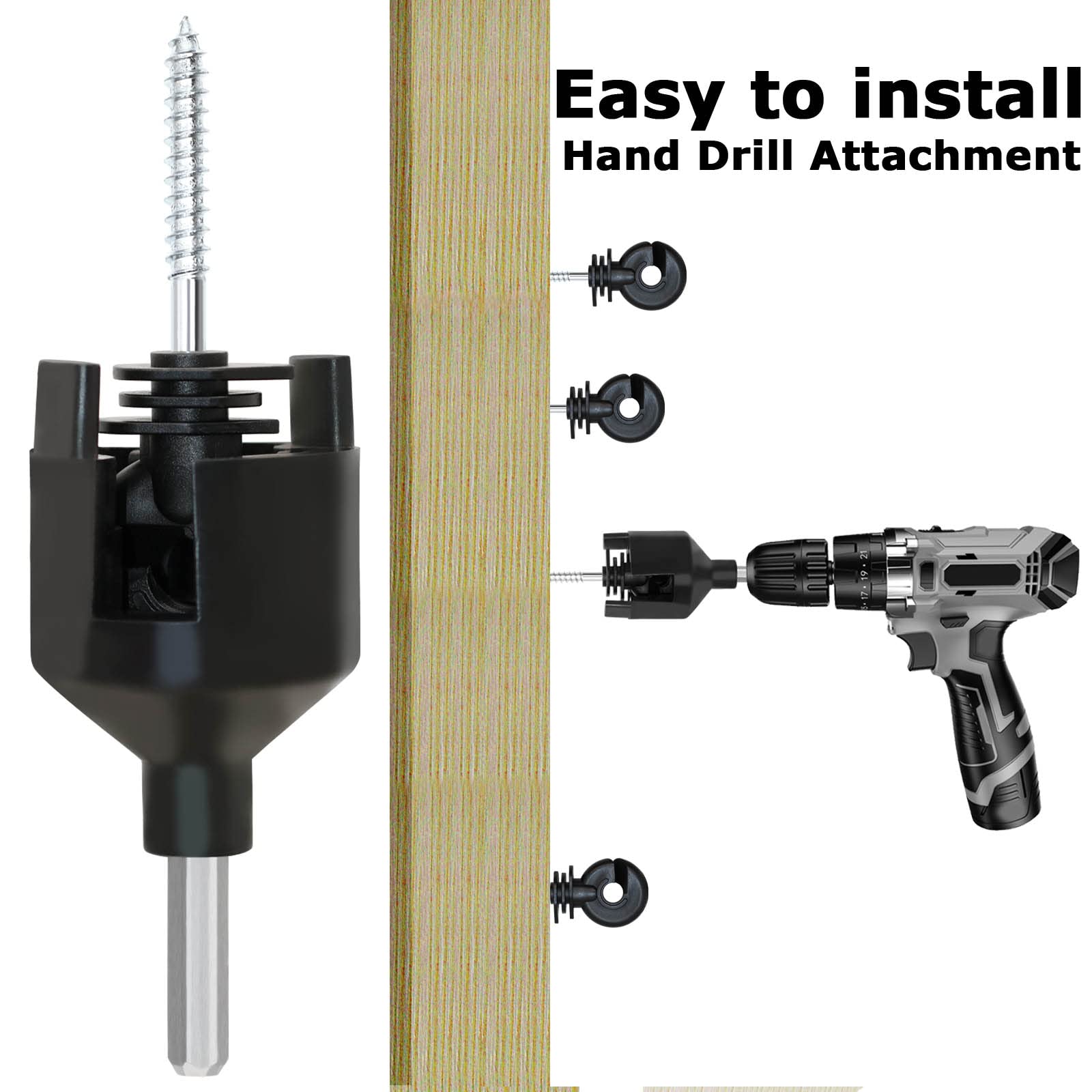 60 Pcs Black Electric Fence Insulator Screw-in Insulator Fence Ring Post Wood Post Insulator and 1 Pc Free Insulator Socket Tool