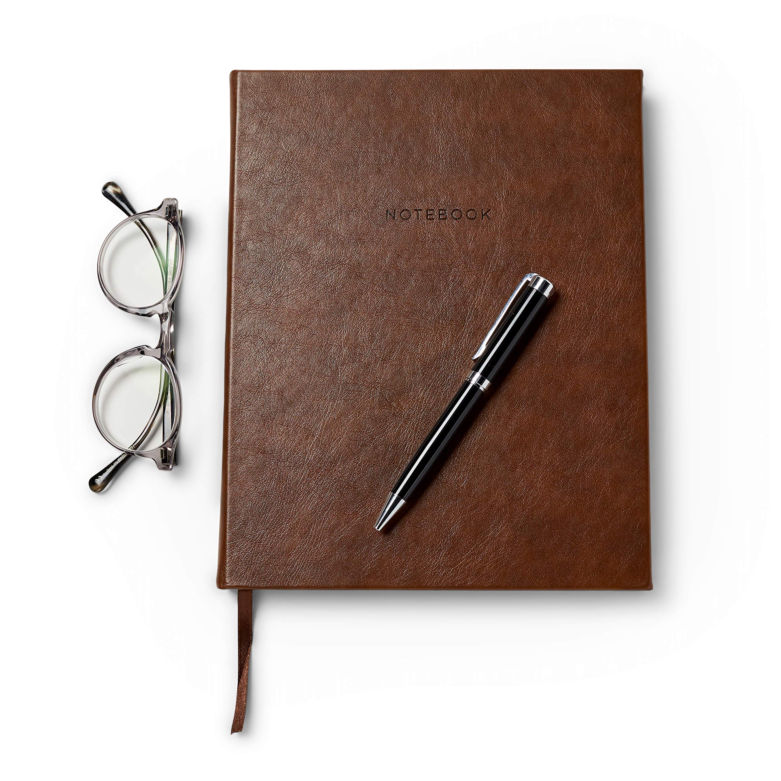 Eccolo Large Lined Journal Notebook, Hardbound Cover, Writing Journal, 256 Ruled Ivory Pages, Gilded Edge, Ribbon Bookmark, Lay Flat, Desk Size for Work or School (Brown Leatherette, 8x10 inches)