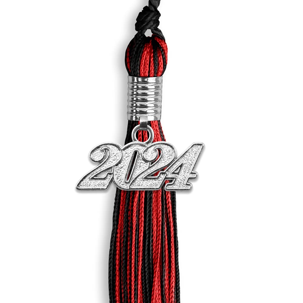 Endea Graduation Mixed Double Color Tassel with Silver Date Drop (Black/Red, 2024)