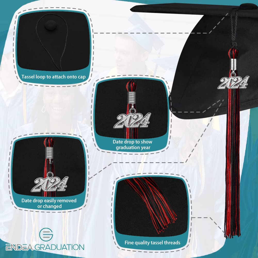 Endea Graduation Mixed Double Color Tassel with Silver Date Drop (Black/Red, 2024)