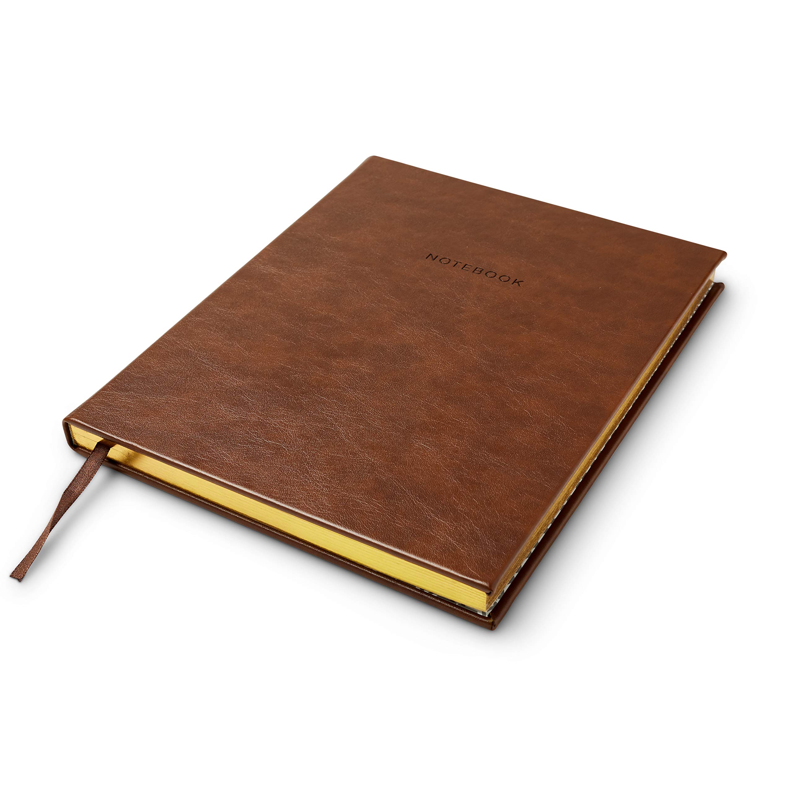 Eccolo Large Lined Journal Notebook, Hardbound Cover, Writing Journal, 256 Ruled Ivory Pages, Gilded Edge, Ribbon Bookmark, Lay Flat, Desk Size for Work or School (Brown Leatherette, 8x10 inches)