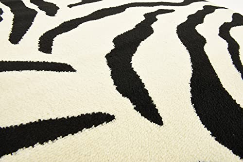 Unique Loom Wildlife Collection Animal Inspired with Zebra Design Area Rug, 4 ft x 4 ft, Ivory/Black