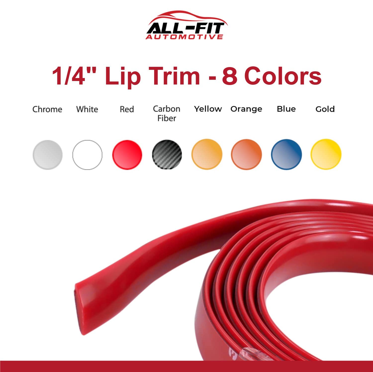All-Fit Automotive Lip Trim – Universal Fit for Style & Protection – Durable Accent for Splitters, Air Dams, & Spoilers – Easy-to-Install Automotive Exterior Accessories (¼” W x 10’ L, White)