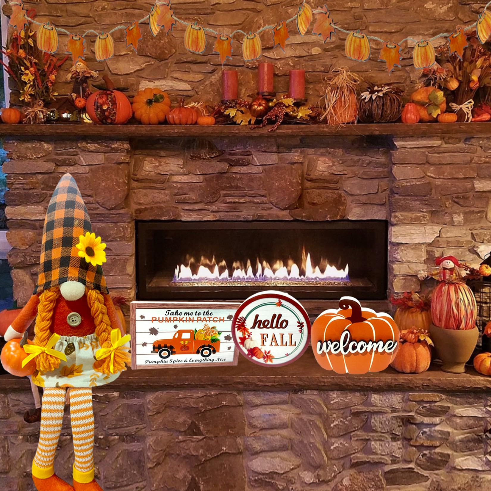 Thanksgiving Tiered Tray Decorations Set - 11pcs Wooden Sign Fall Tiered Tray Decor - Gnome Fall Tiered Tray Decor Pumpkin for Kitchen Table Fireplace Mantle Rustic