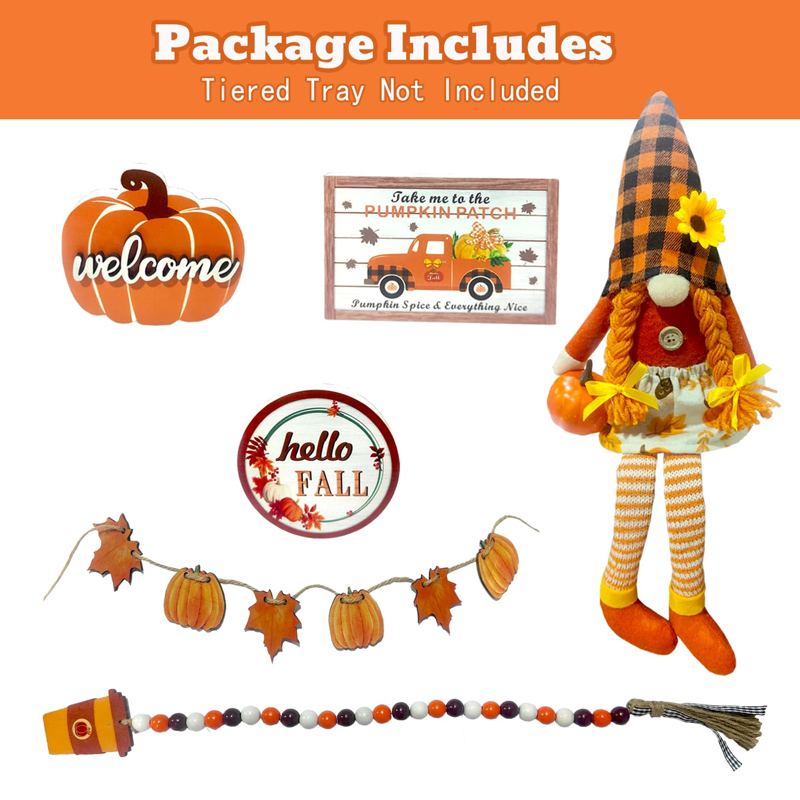 Thanksgiving Tiered Tray Decorations Set - 11pcs Wooden Sign Fall Tiered Tray Decor - Gnome Fall Tiered Tray Decor Pumpkin for Kitchen Table Fireplace Mantle Rustic