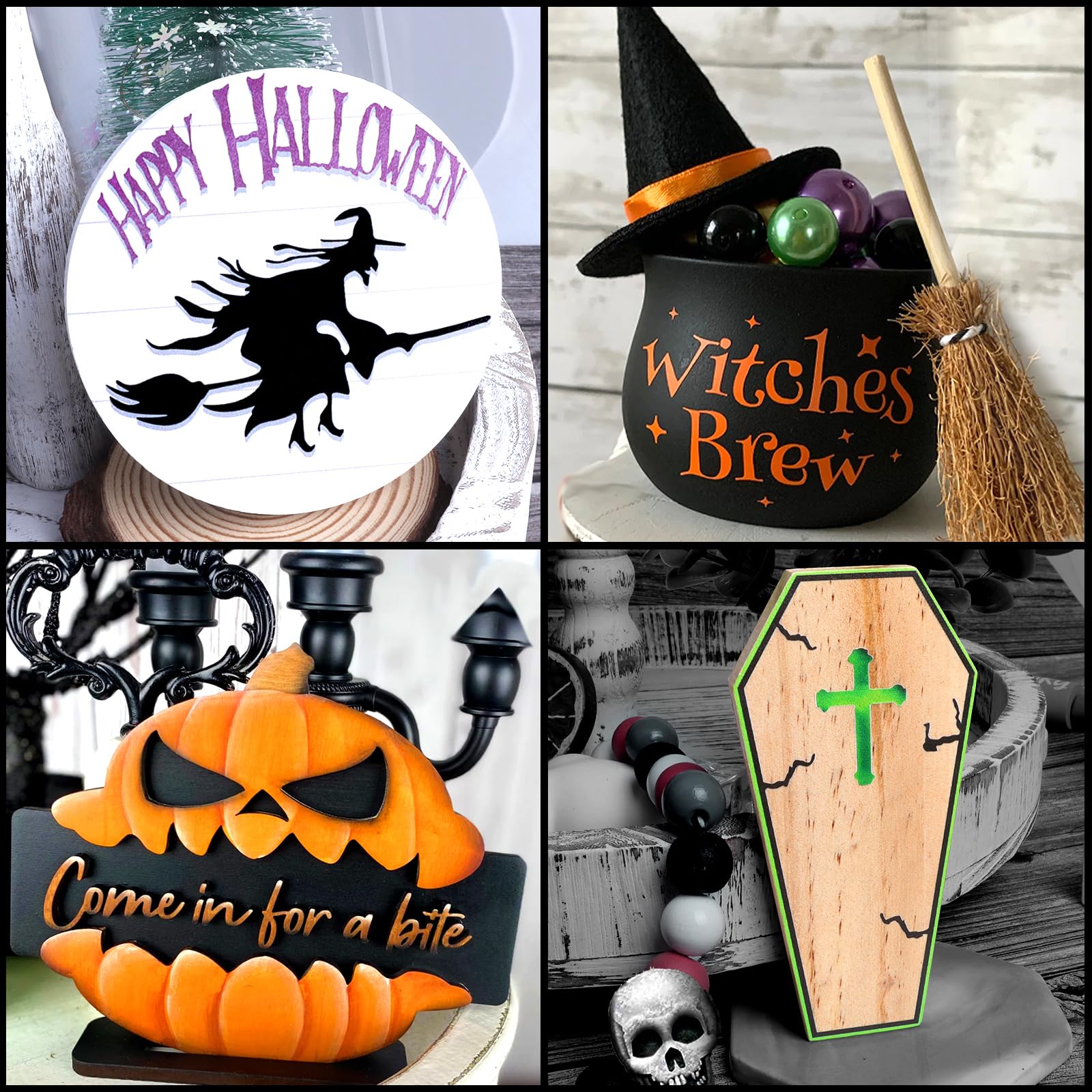 FEEIN Halloween Tiered Tray Decor Set Halloween Wooden Signs Fall Pumpkin Tiered Tray Decoration Items for Indoor Home Table House Room Kitchen Party