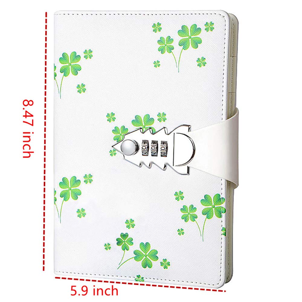 Sealei A5 PU Leather Journal with Lock Digital Password Notebook Locking Personal Diary Diary with Combination Lock (White)