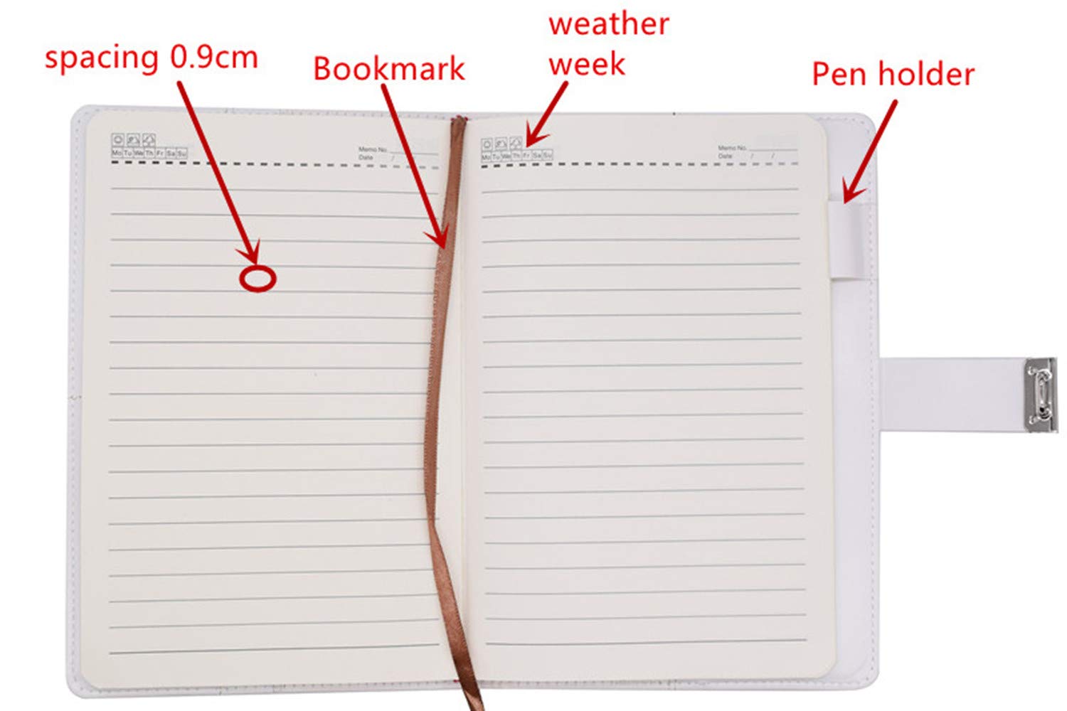 Sealei A5 PU Leather Journal with Lock Digital Password Notebook Locking Personal Diary Diary with Combination Lock (White)